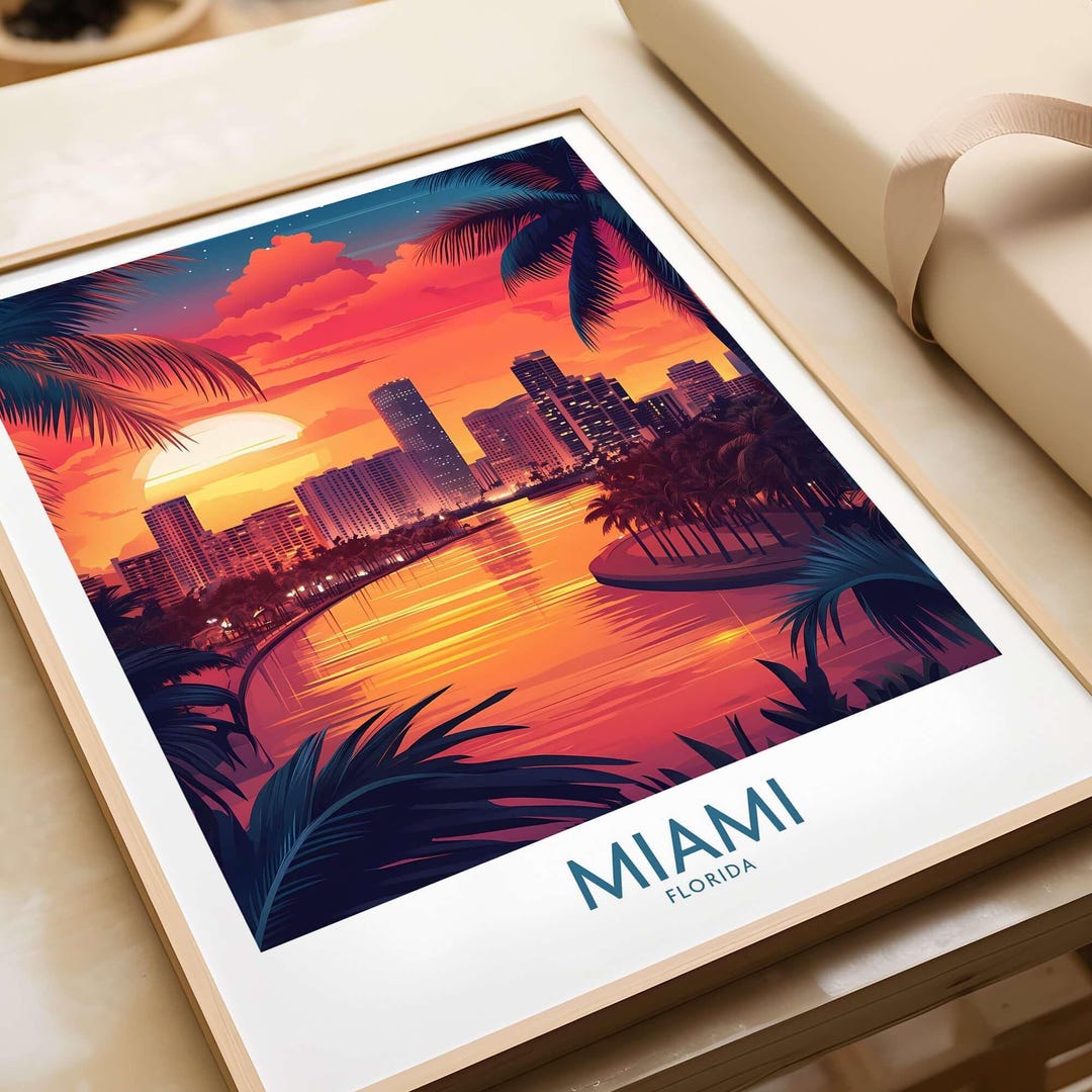 Miami Travel Poster Birthday Present Miami Wedding Anniversary Gift ...