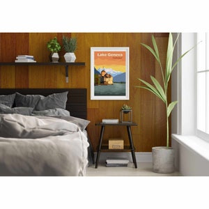 Lake Geneva Poster Switzerland Print Lake Geneva Wall Art | Etsy