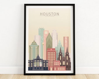 Houston Skyline Poster | Etsy
