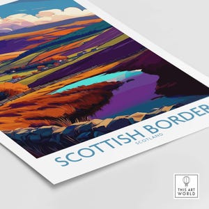 Scotland Travel Poster Scottish Borders Lake Autumn Hills Print ...