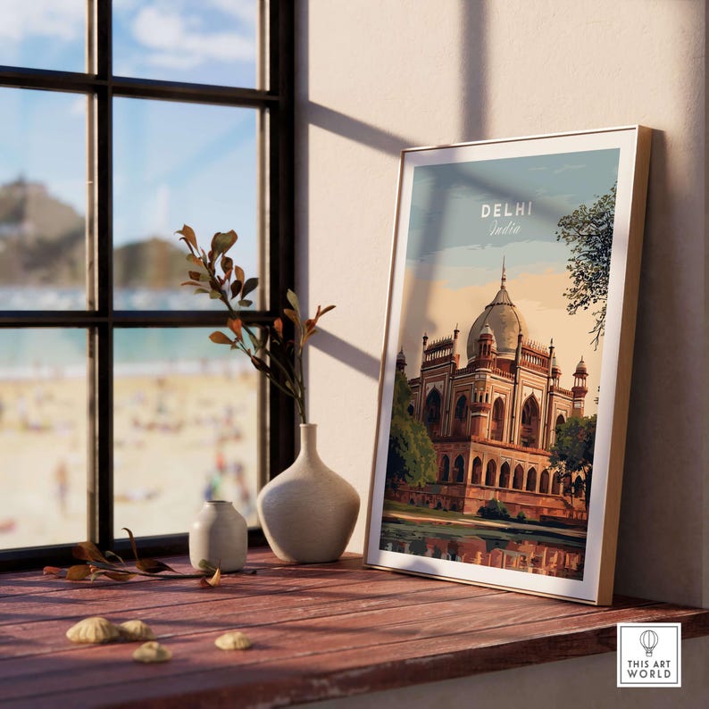 Delhi India Travel Poster Humayuns Tomb Print Mughal Architecture Wall ...
