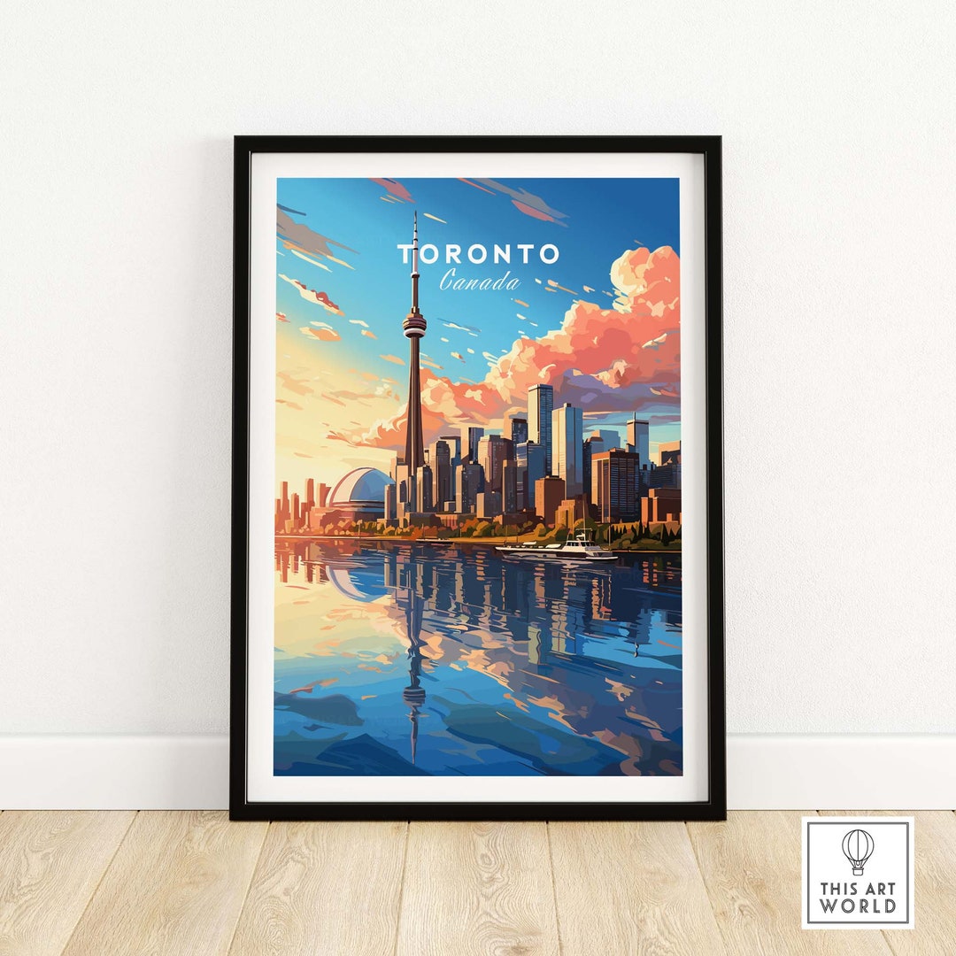 Toronto Skyline Sunset Poster - Canada Travel Gift - Wall Art Poster ...