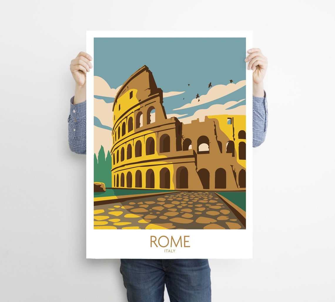 Rome Poster Italy Travel Print Rome Wall Art Roma Retro | Etsy