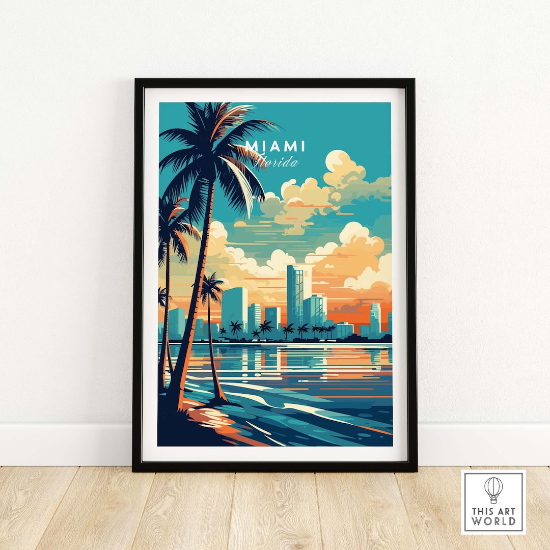 Miami Poster Art Print Travel Poster | Home Gift Birthday Present ...