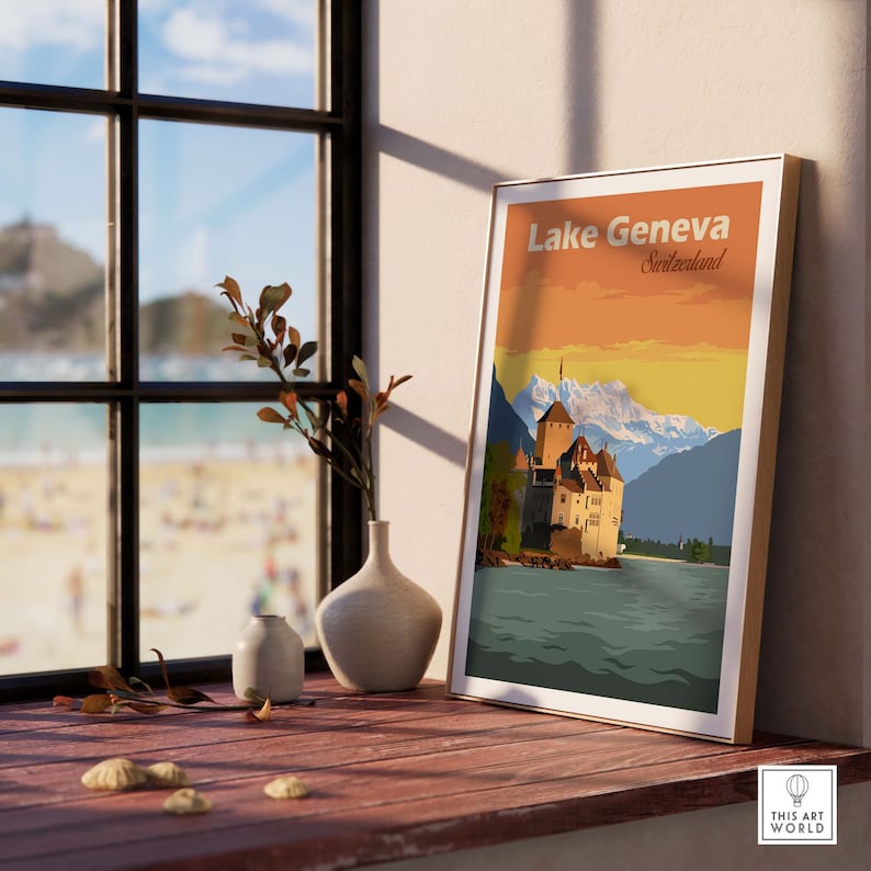 Lake Geneva Poster Switzerland Print Lake Geneva Wall Art - Etsy