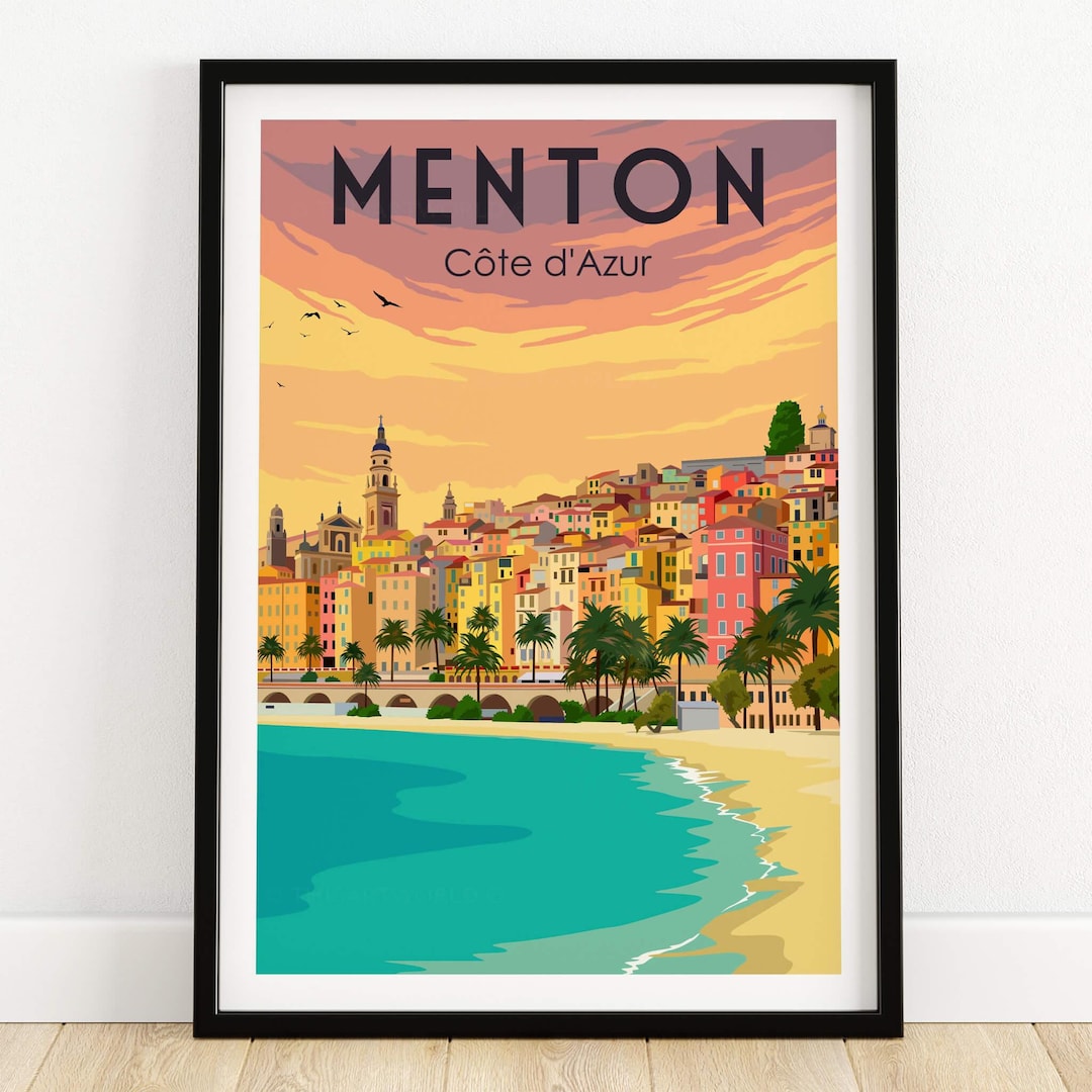 Menton Print | Menton Poster | France Wall Art | Menton Travel Poster ...