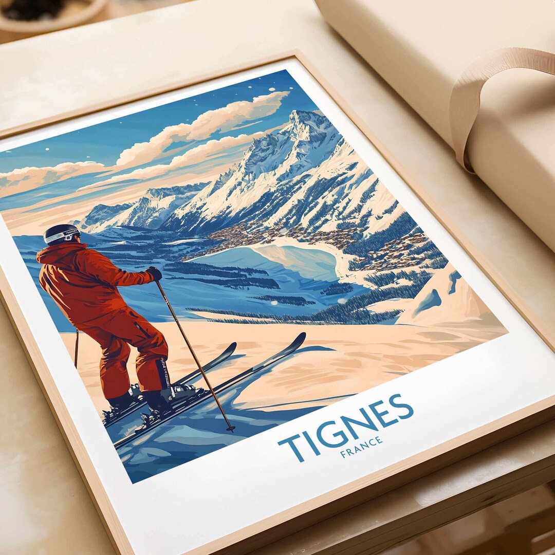 Tignes Poster France Ski Print Mountain Art Ski Lodge Wall Decor Winter ...