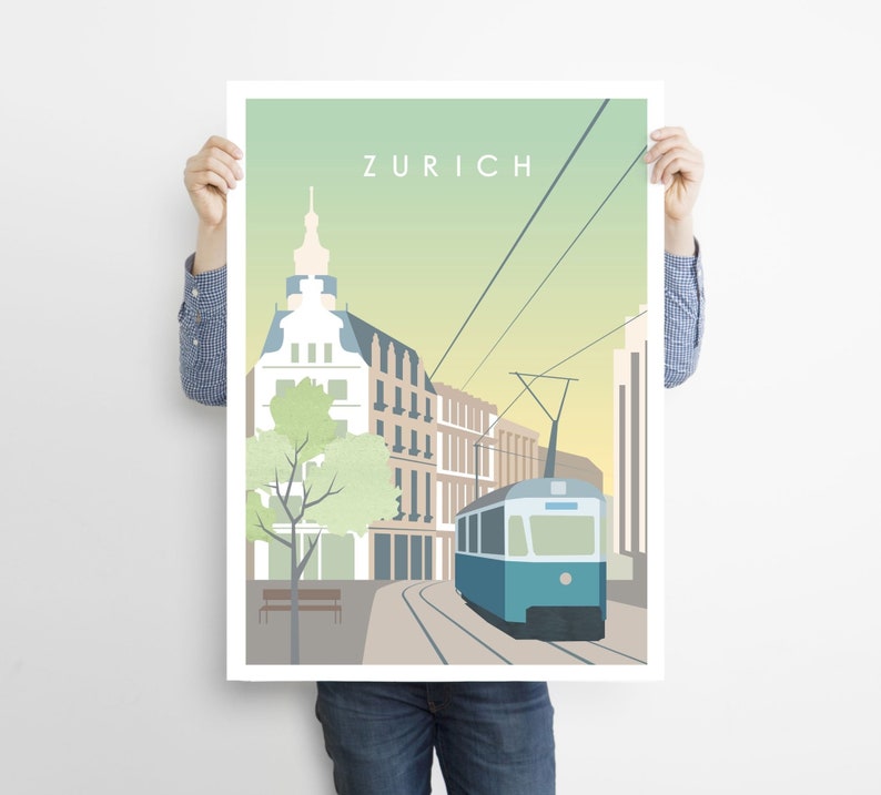 Zurich Print Switzerland Travel Poster Swiss Wall Art | Etsy
