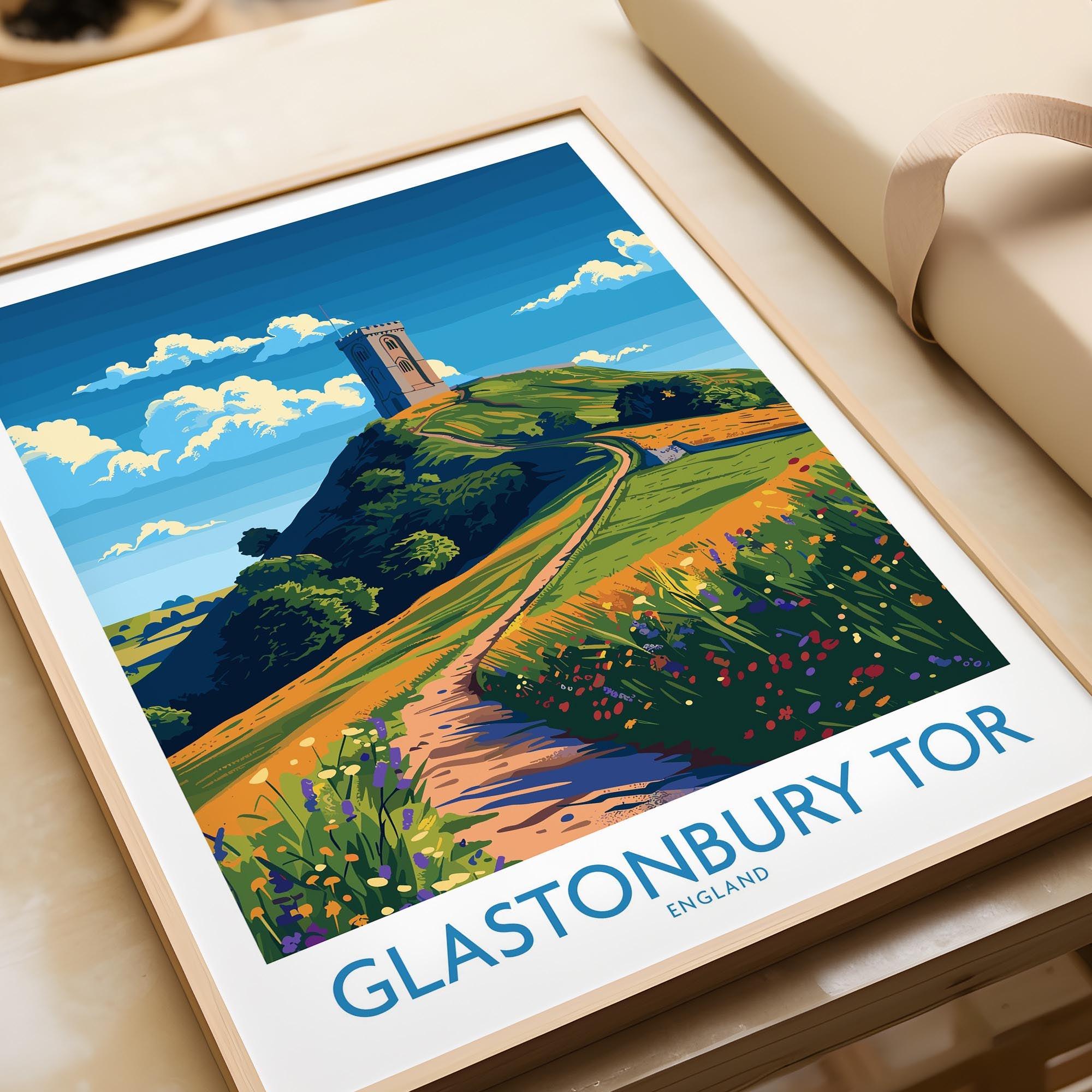 Glastonbury Tor Wall Art Print England Travel Poster Glastonbury Tor ...