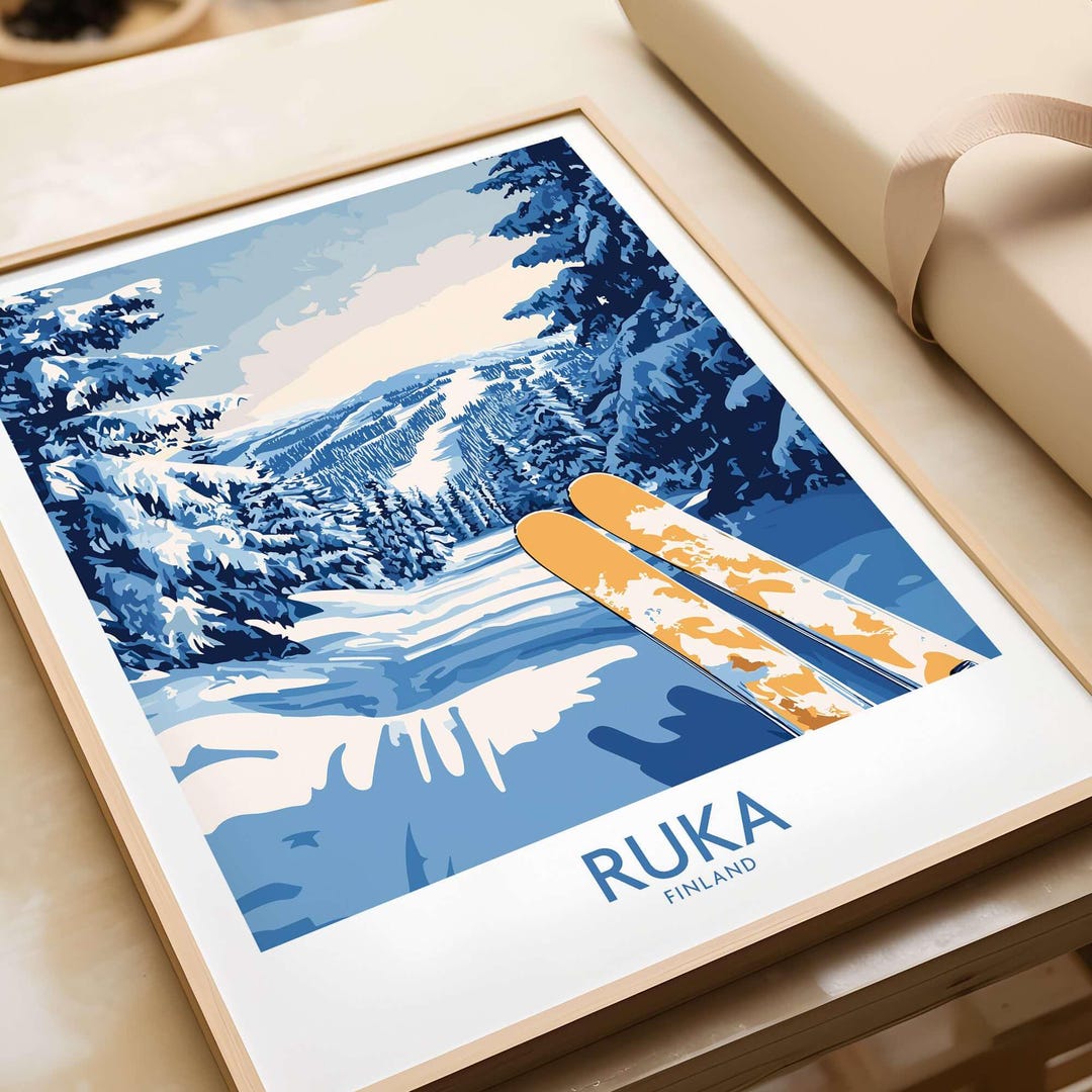 Ruka Ski Art Print Finland Ski Lodge Wall Art Home Decor Skiing Gift ...