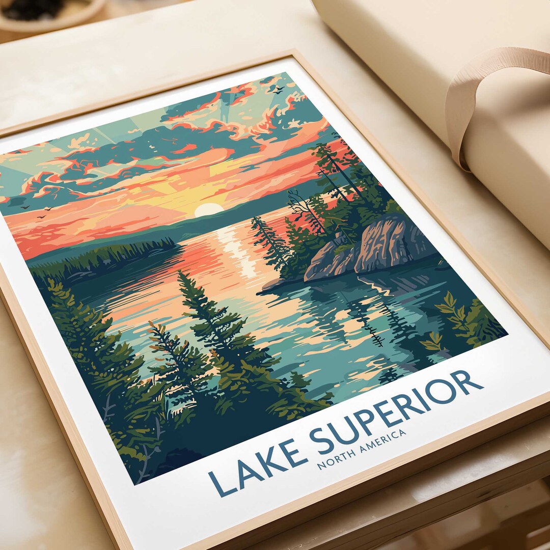 Lake Superior Travel Poster Travel Print Lake Superior Wall Art Poster ...