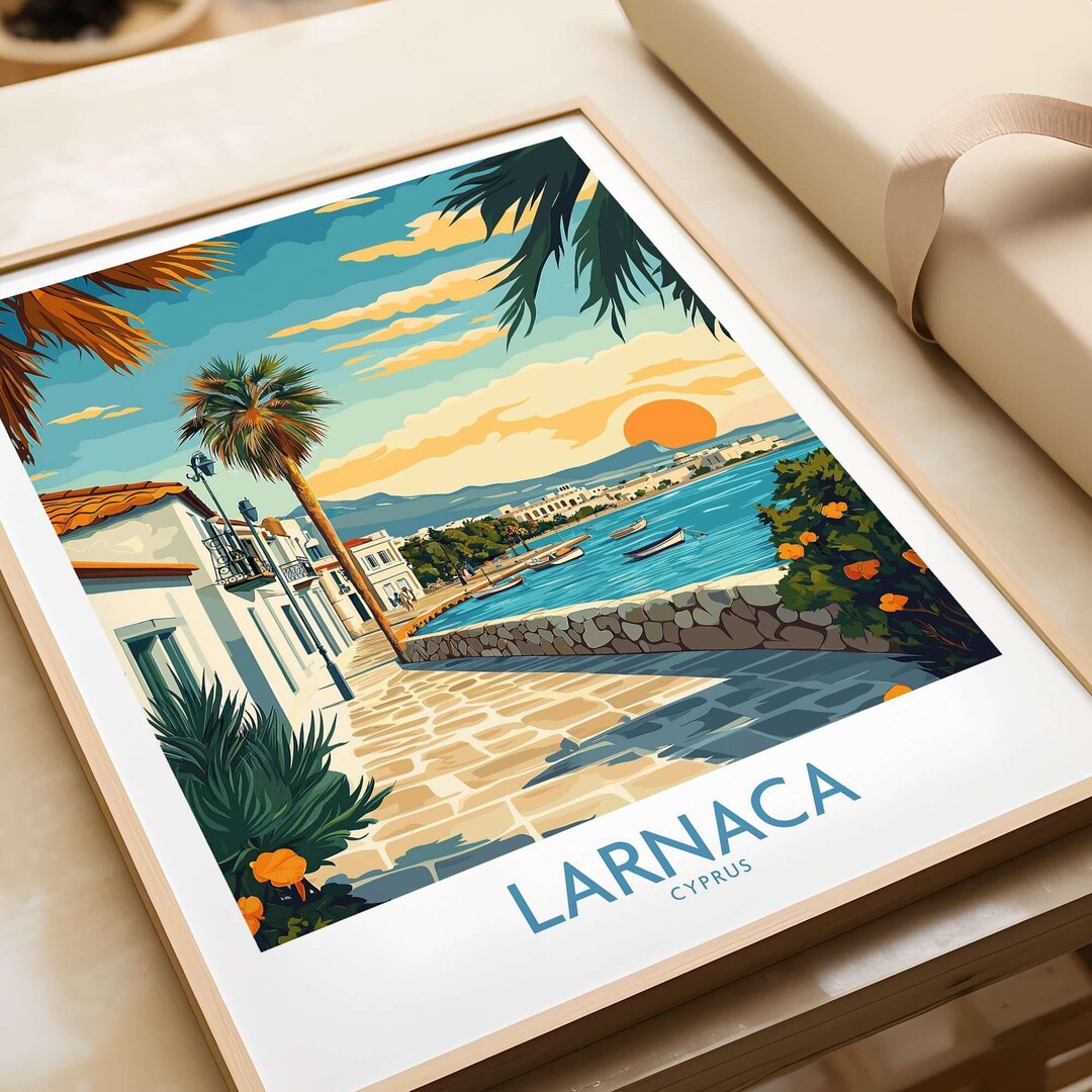 Larnaca Cyprus Travel Poster, Elegant Wall Hanging, Cyprus City Skyline ...
