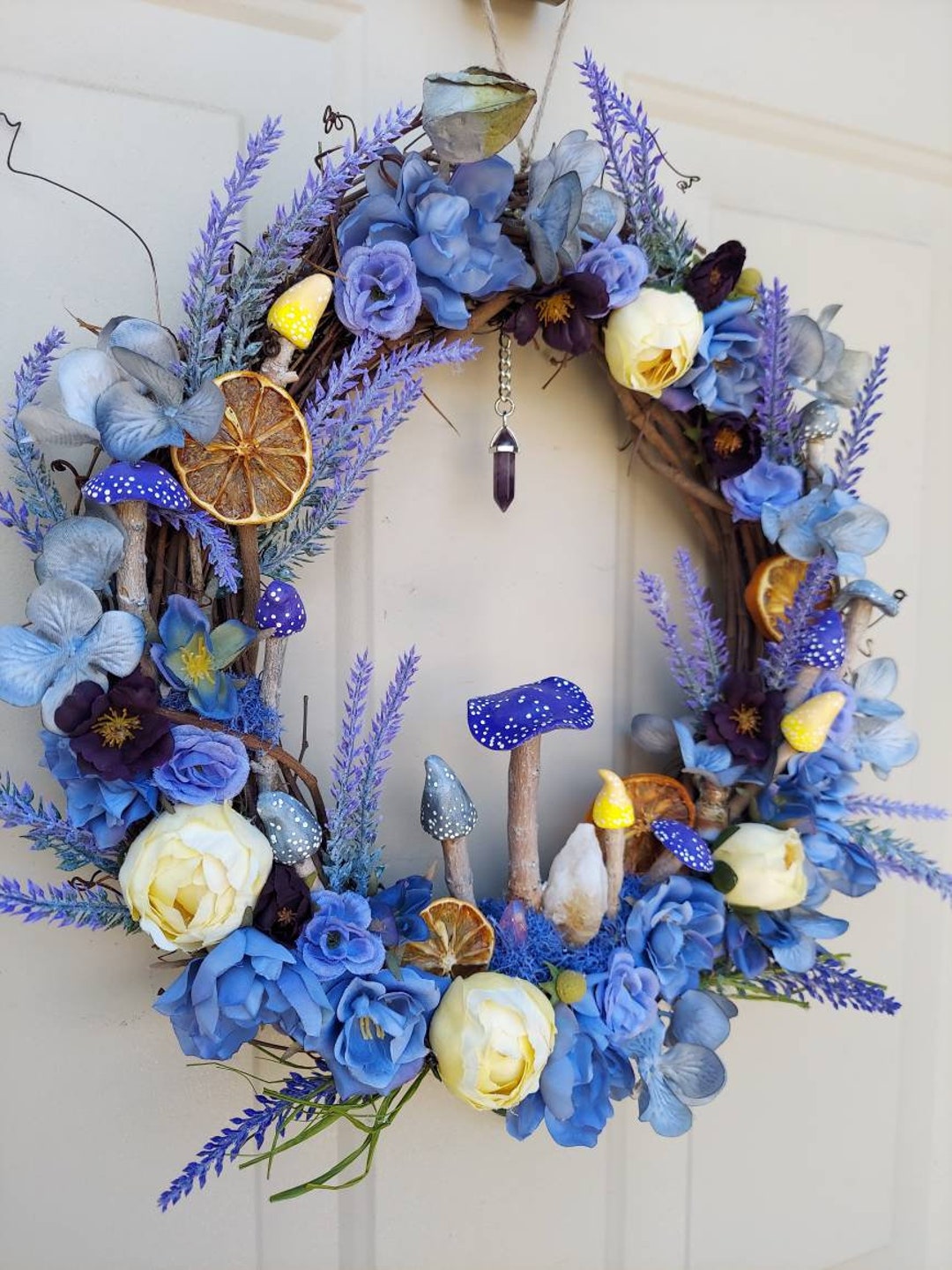 Intention Set Lg Mushroom Wreath/ With Spell-jar/ Crystals and Flowers ...