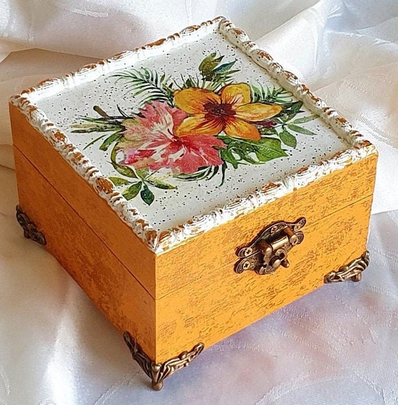 Vintage Jewelry Box Wooden Box Decoupage Gift Idea Etsy