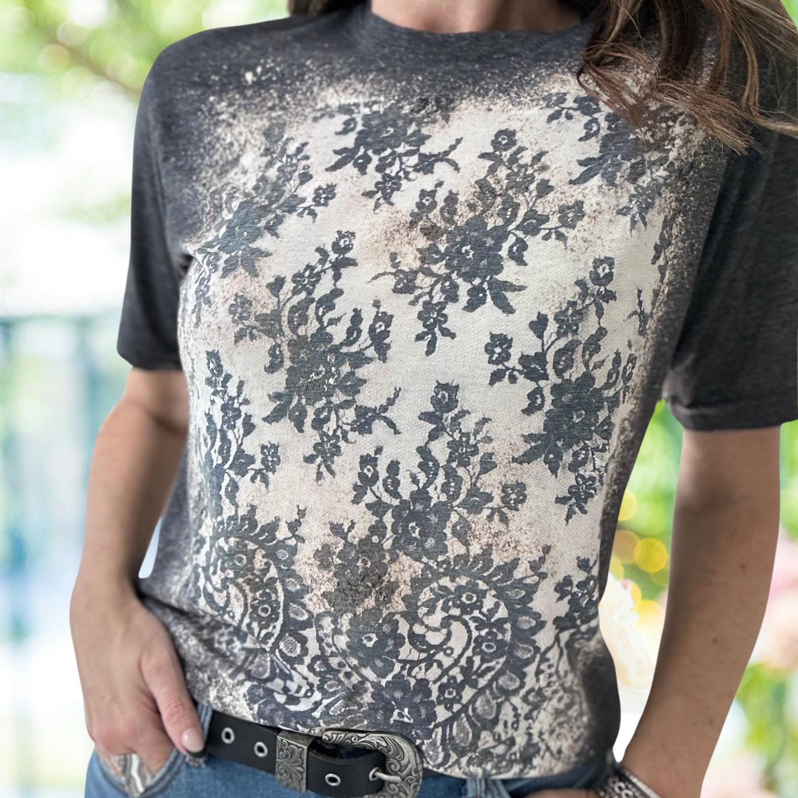 Chantilly Lace Pattern Bleached T-shirt, Floral Lace Printed Tee - Etsy