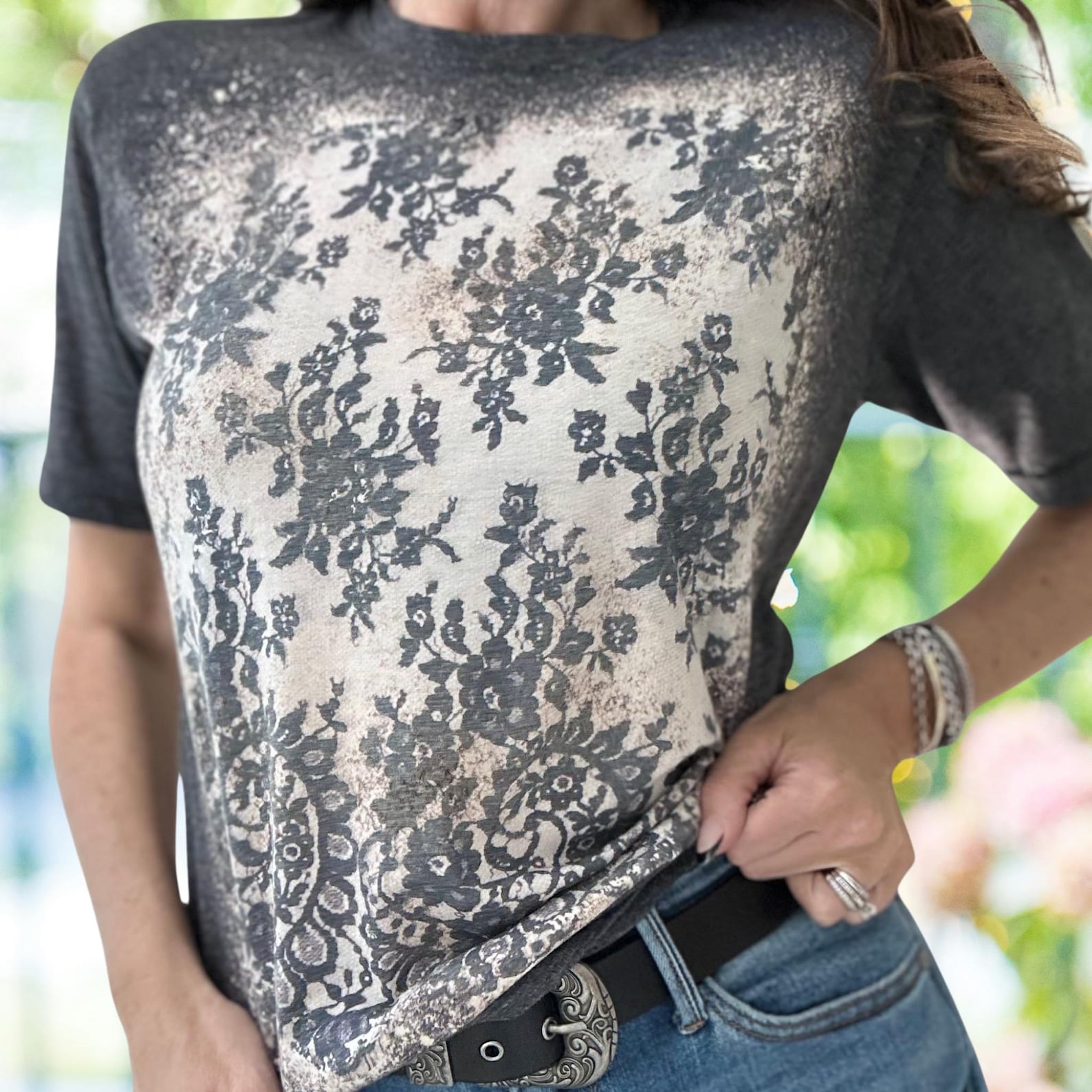 Chantilly Lace Pattern Bleached T-shirt, Floral Lace Printed Tee - Etsy
