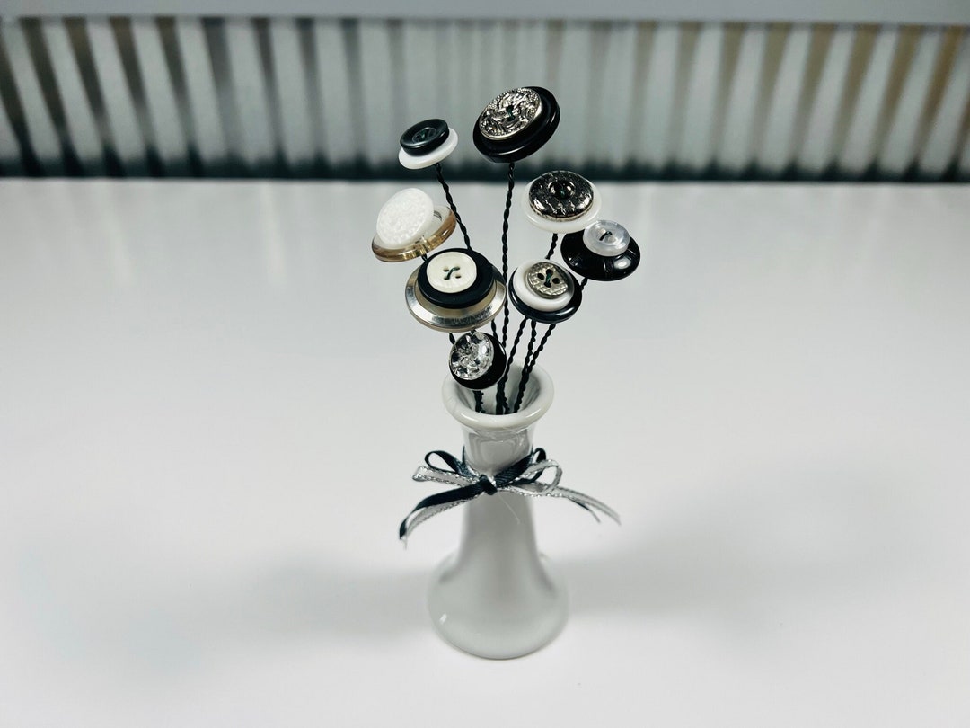 Black and White Button Bouquet, Mini Button Bouquet, Button Bouquet in ...