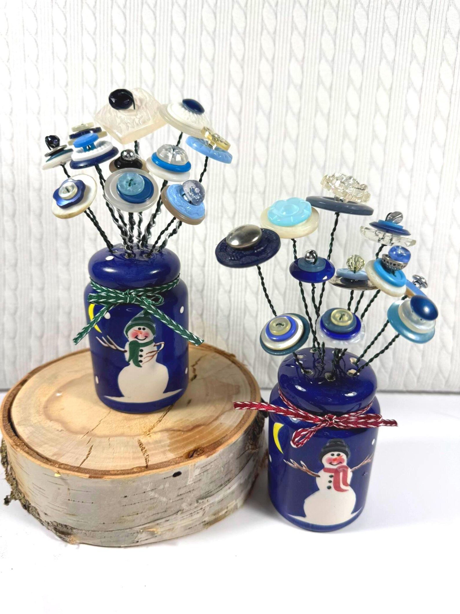 Winter Snowman Button Flower Bouquet in Ceramic Snowman Salt Shaker ...