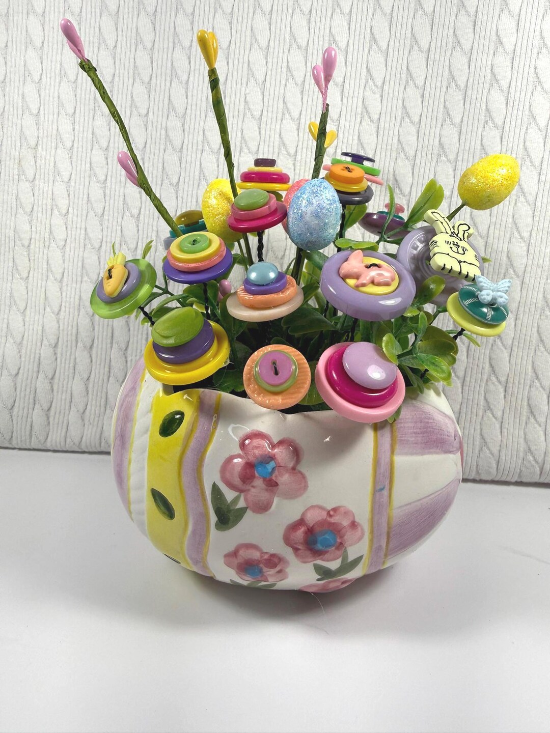 Handmade Button Flower Bouquet: Ceramic Easter Egg Arrangement - Etsy