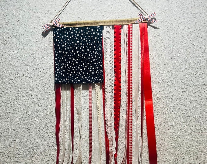 American Rag Flag, Scrap Flag, Rustic Farmhouse, Fringe Flag, Handmade ...