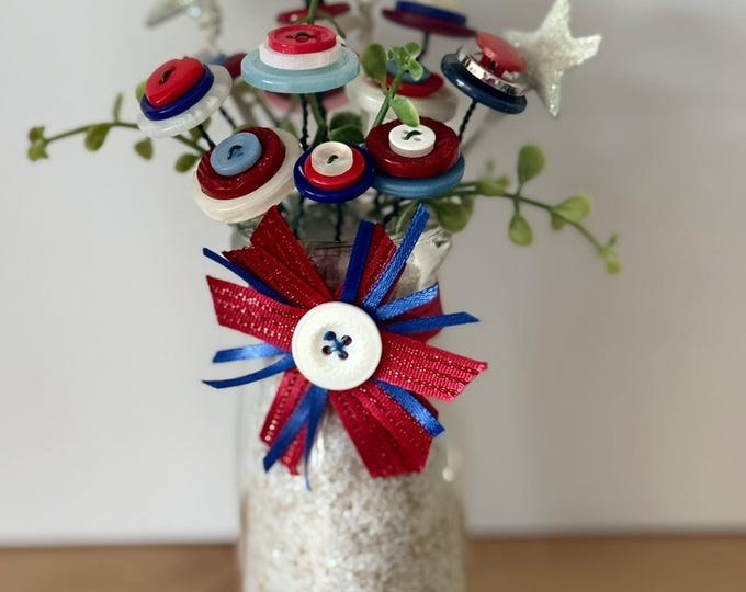 Red, White and Blue Button Bouquet, Patriotic Button Bouquet, Mini ...