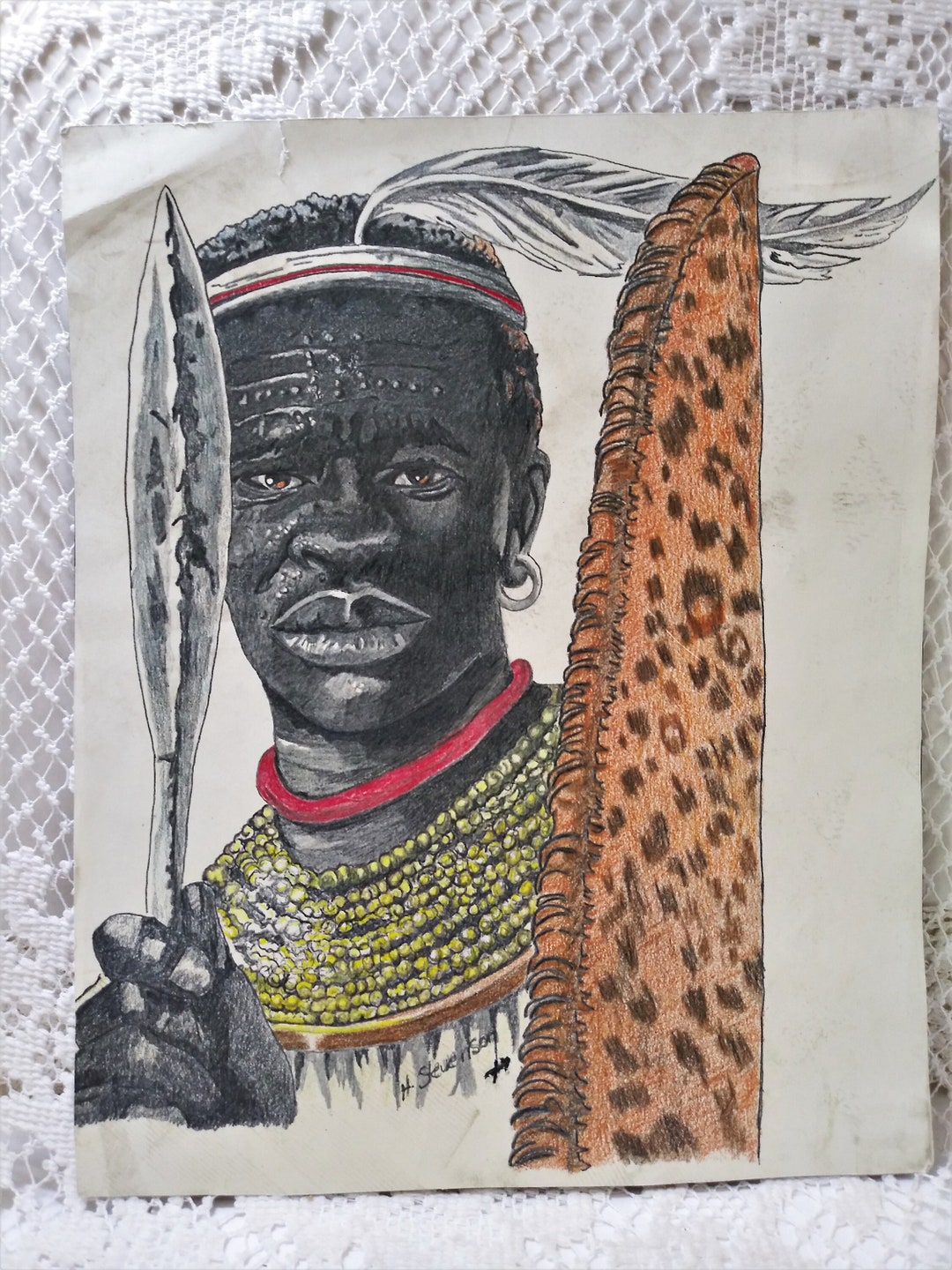 Pen, Pencil and Colored Pencil Original Drawing ~ Aboriginal Hunter ...