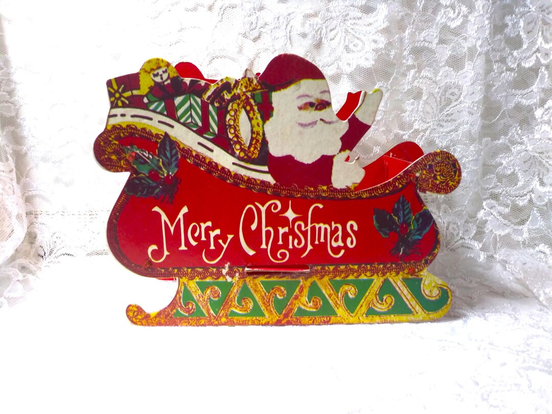 Vintage Cardboard Santa and Sleigh ~ Centerpiece ~ Christmas Card ...