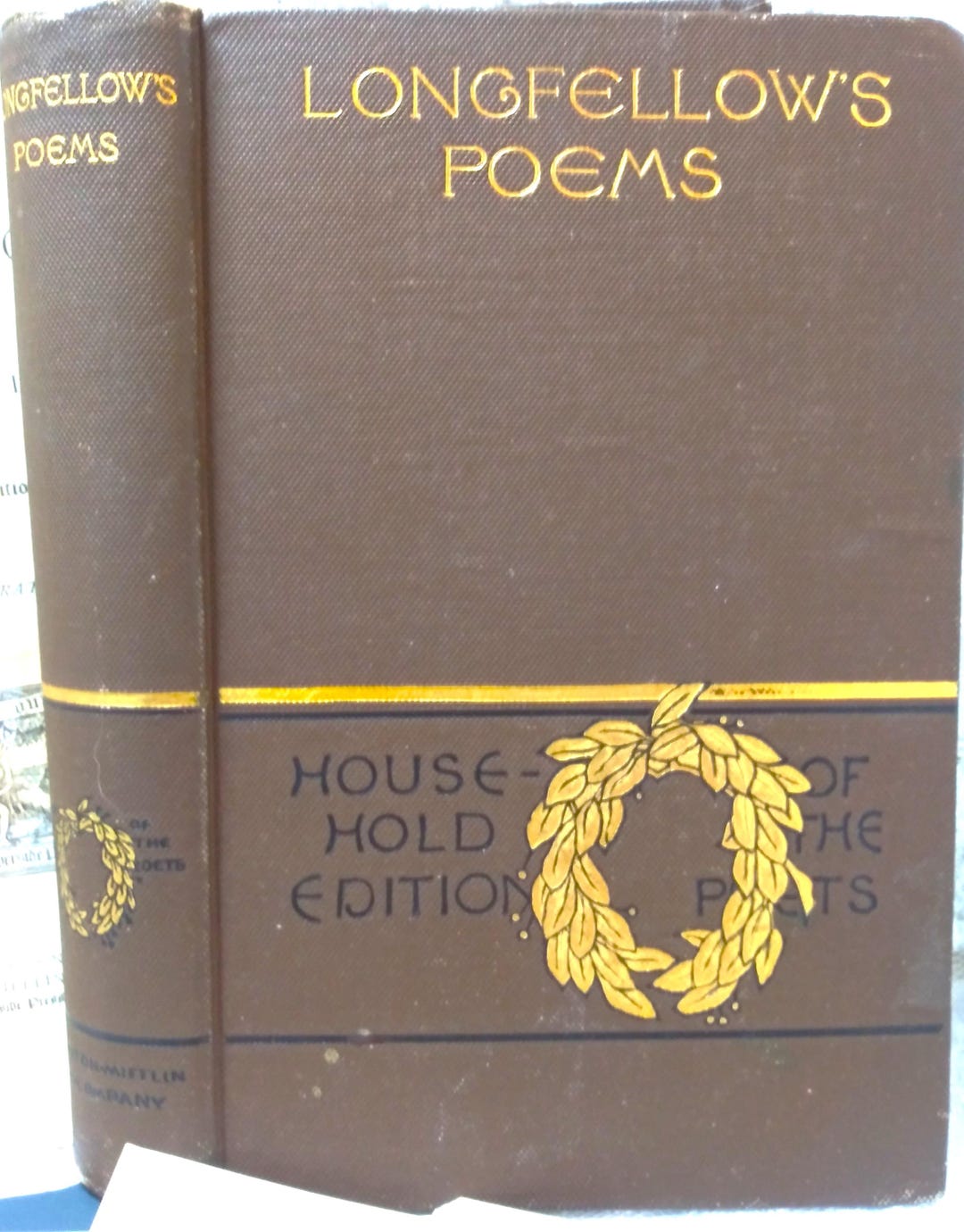 Antique Book Board With Pages ~ Longfellow's Poems 1891 ~ Cover With ...