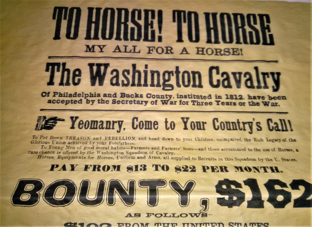 Aged Parchment Replica of 1862 Recruitment Poster by the Washington ...