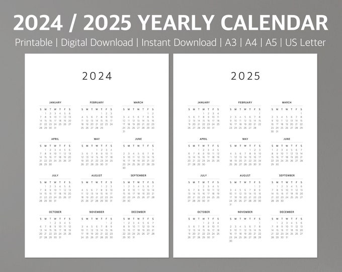 2024-25 Calendar Printable, Yearly Calendar, Minimalist Calendar ...