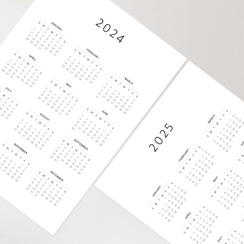 2024-2025 Calendar Printable, Yearly Calendar, Modern Calendar, Simple ...