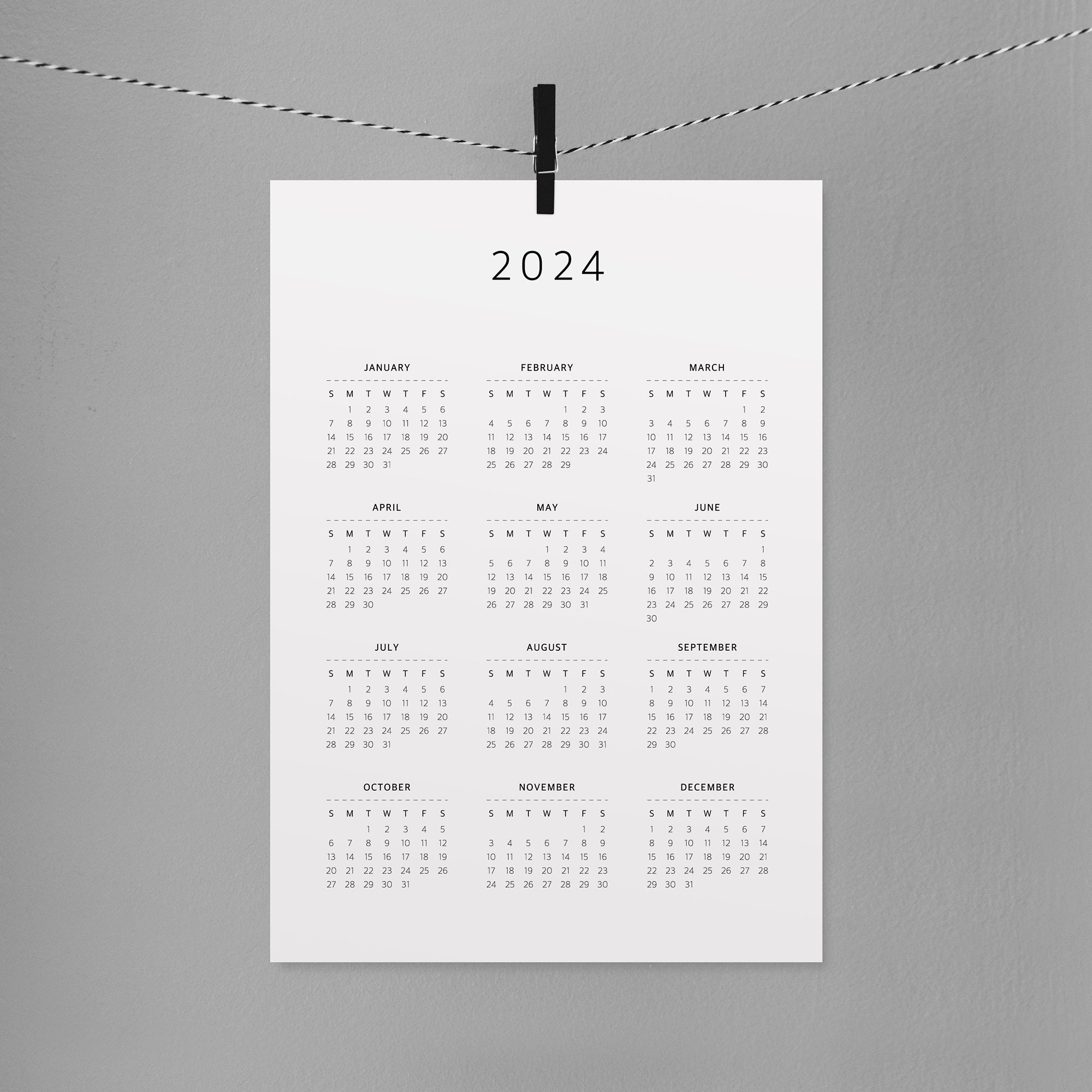 2024-2025 Calendar Printable, Yearly Calendar, Modern Calendar, Simple ...