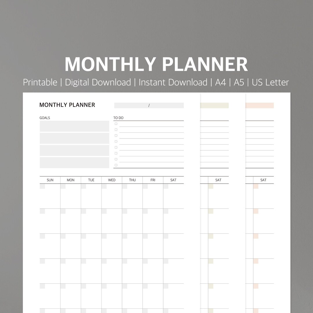 Monthly Planner Printable / 3 Colors / A4, A5, Letter / Modern Planner ...