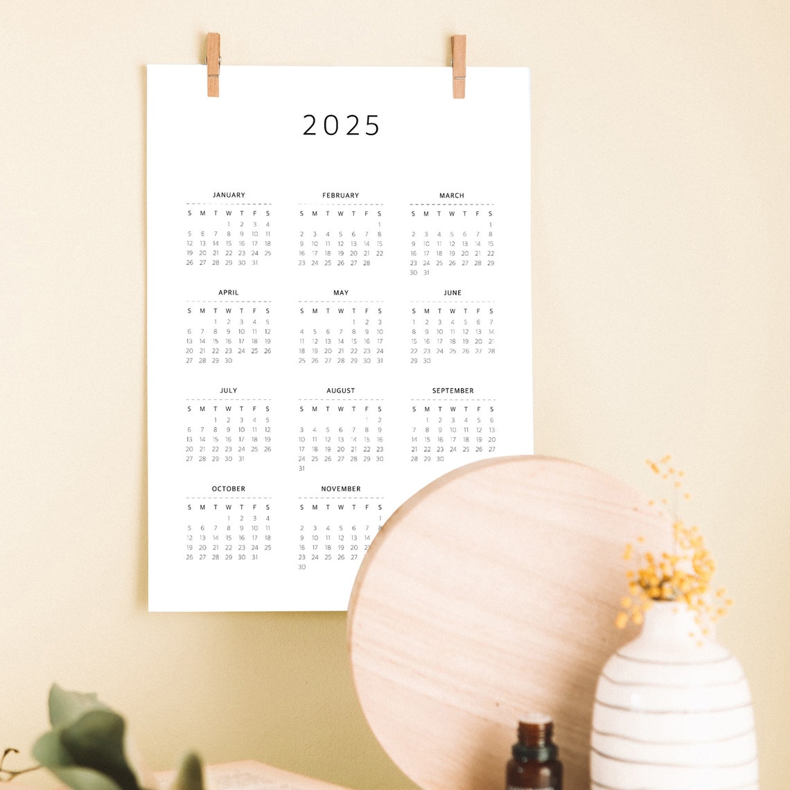 2024-2025 Calendar Printable, Yearly Calendar, Modern Calendar, Simple ...
