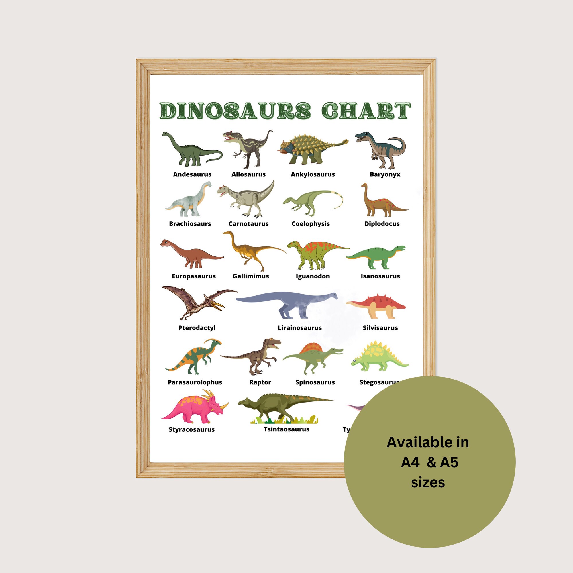 Dinosaur Chart Print. A4A5 and Digital Download - Etsy