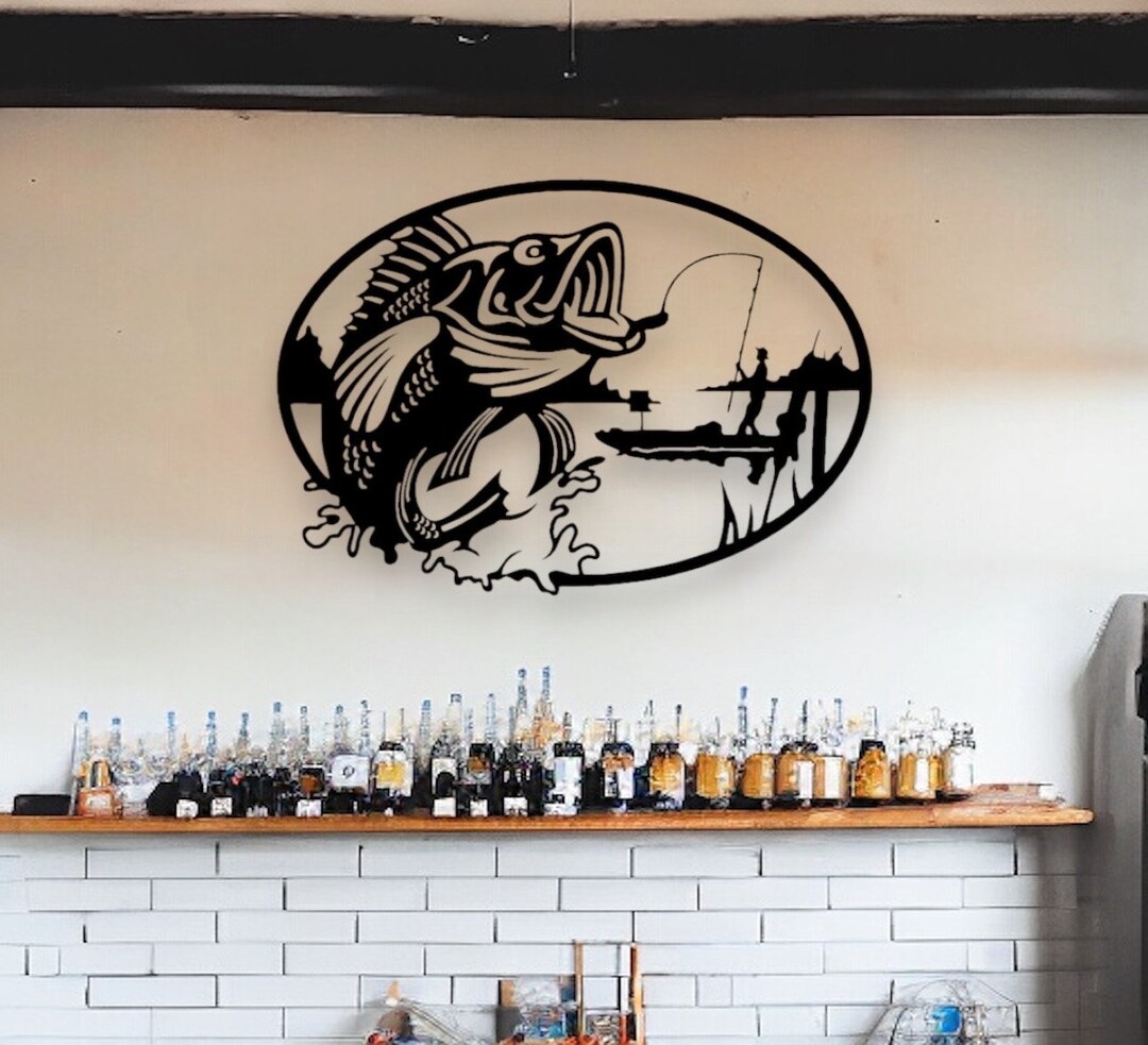 Fishing Metal Sign, Bass Fish Sign, Lake Decor, Nature Sign, Indoor ...