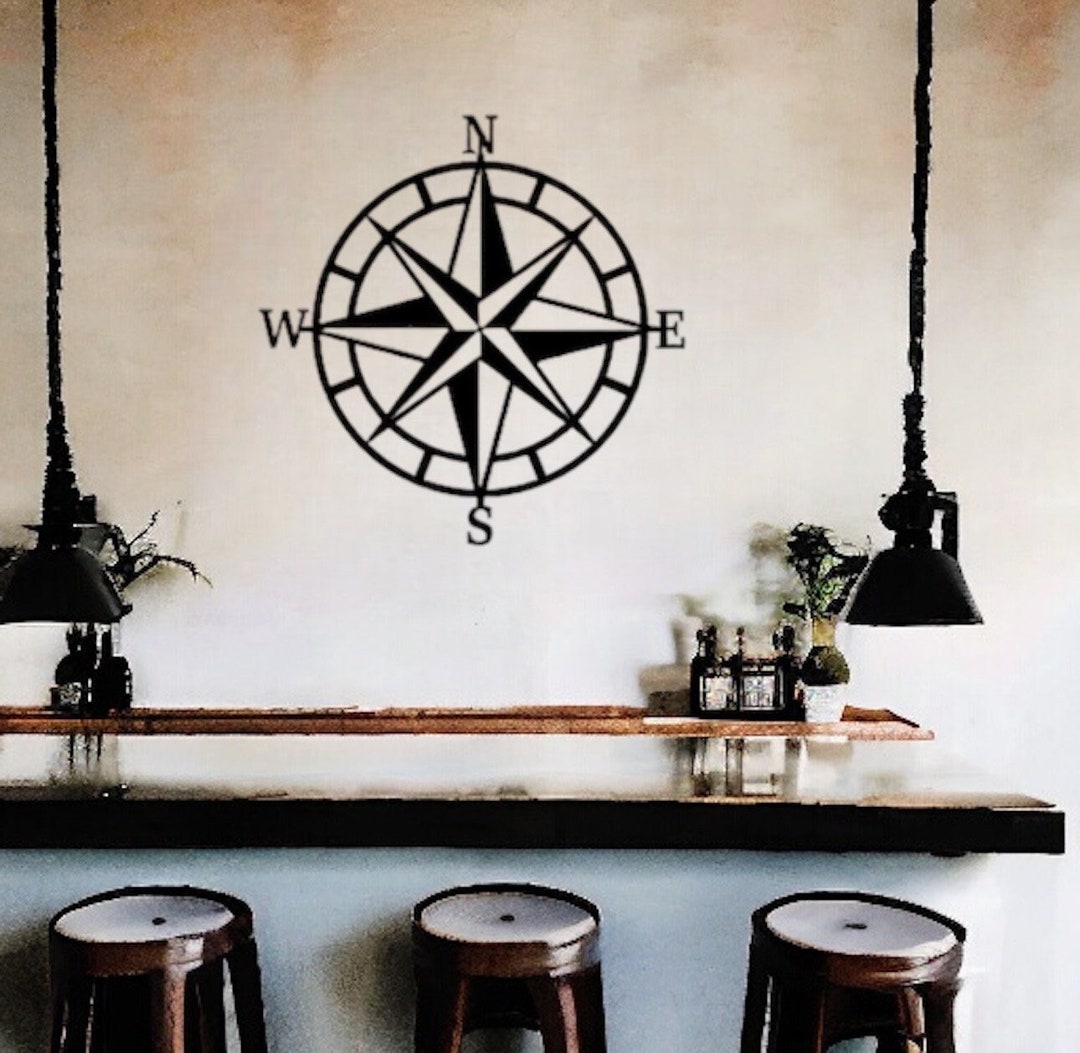 Nautical Compass Metal Sign, Outdoor Nautical Sign, Ocean Decor, Boat ...
