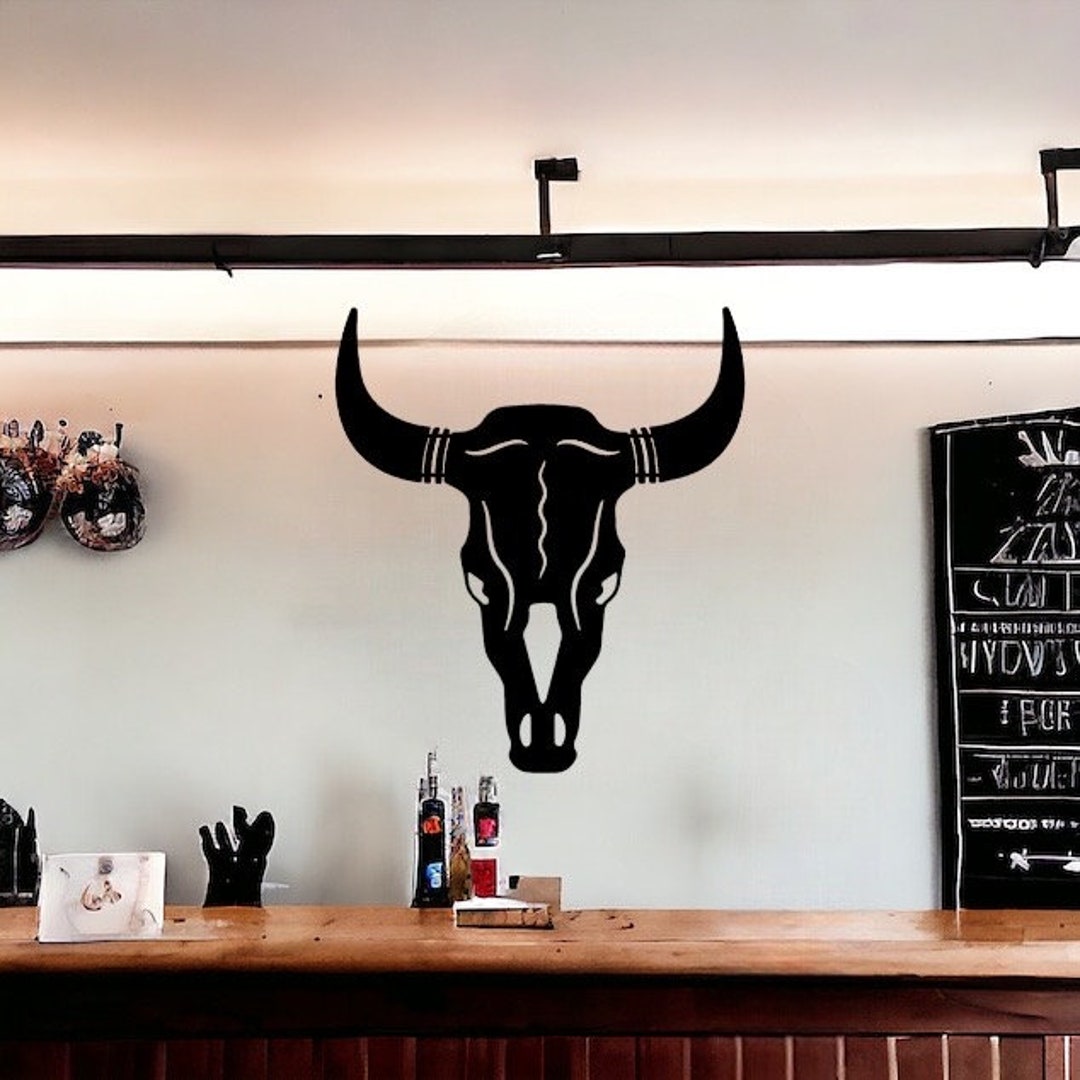 Bull Skull Metal Sign, Outdoor Sign, Nature Decor, Bull Head Sign ...