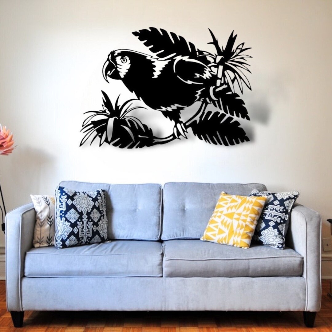 Parrot on Branch Metal Sign, Outdoor Bird Sign, Parrot Decor, Nature ...