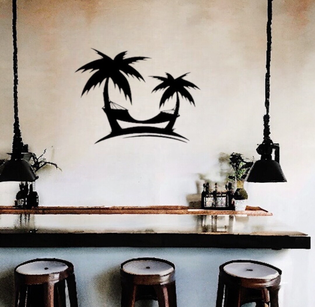Palm Tree Hammock Metal Sign, Palm Tree Sign, Ocean Decor, Beach Sign ...