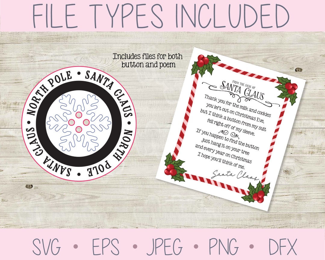 Santa Button Laser Cut File SVG * Bonus Poem Included - Etsy