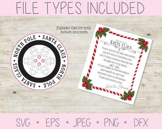 Santa Button Laser Cut File SVG Bonus Poem Included - Etsy