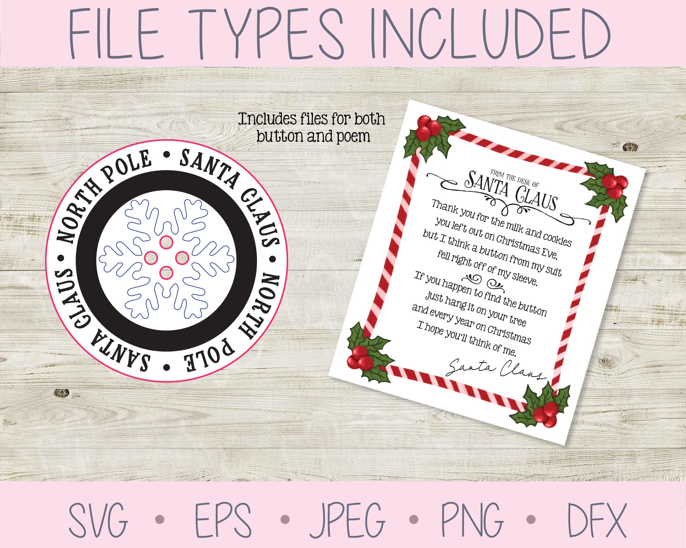 Santa Button Laser Cut File SVG * Bonus Poem Included - Etsy