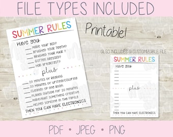 Printable Editable SUMMER Screen Time Rules for Kids | Screen Time ...