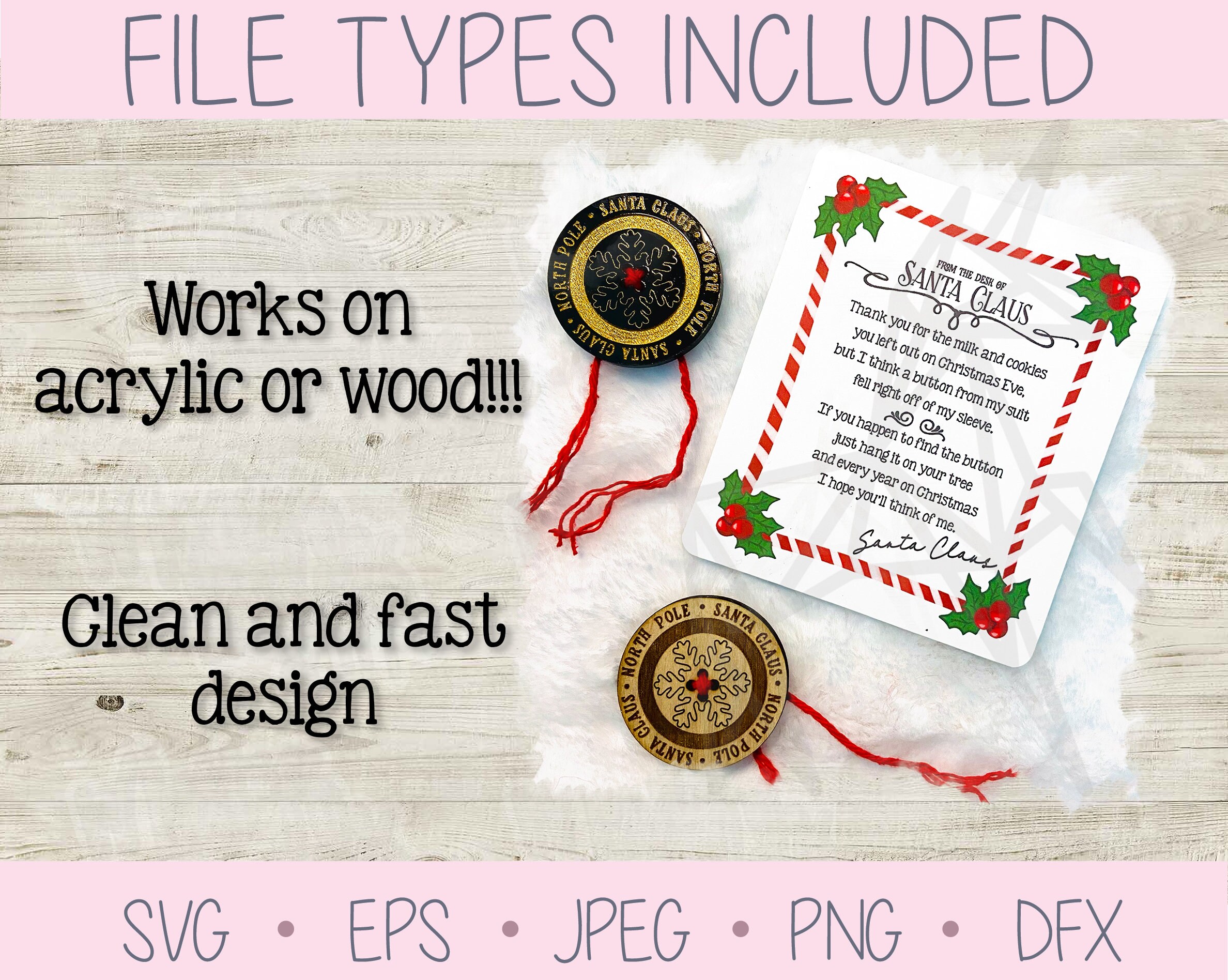 Santa Button Laser Cut File SVG * Bonus Poem Included - Etsy