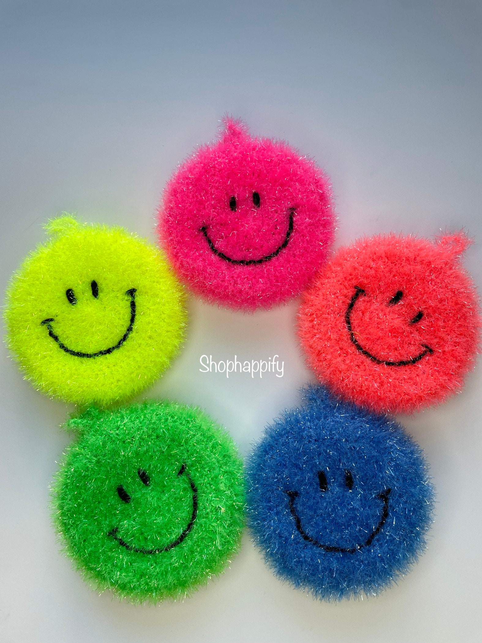 Neon Smiling Face Scrubbies | Dish Scrubbies Crochet | Dish Scrubber ...