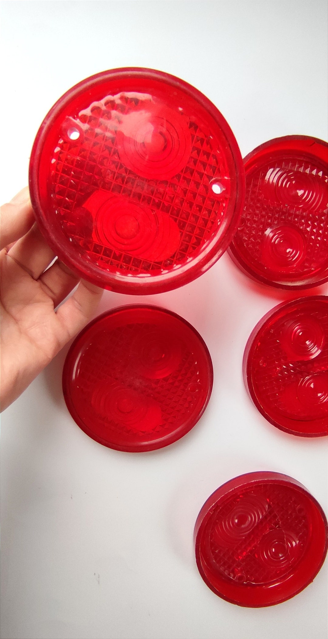 Vintage Truck Tail Lamp Lens Set of 5 Automotive Red Glass Collector ...