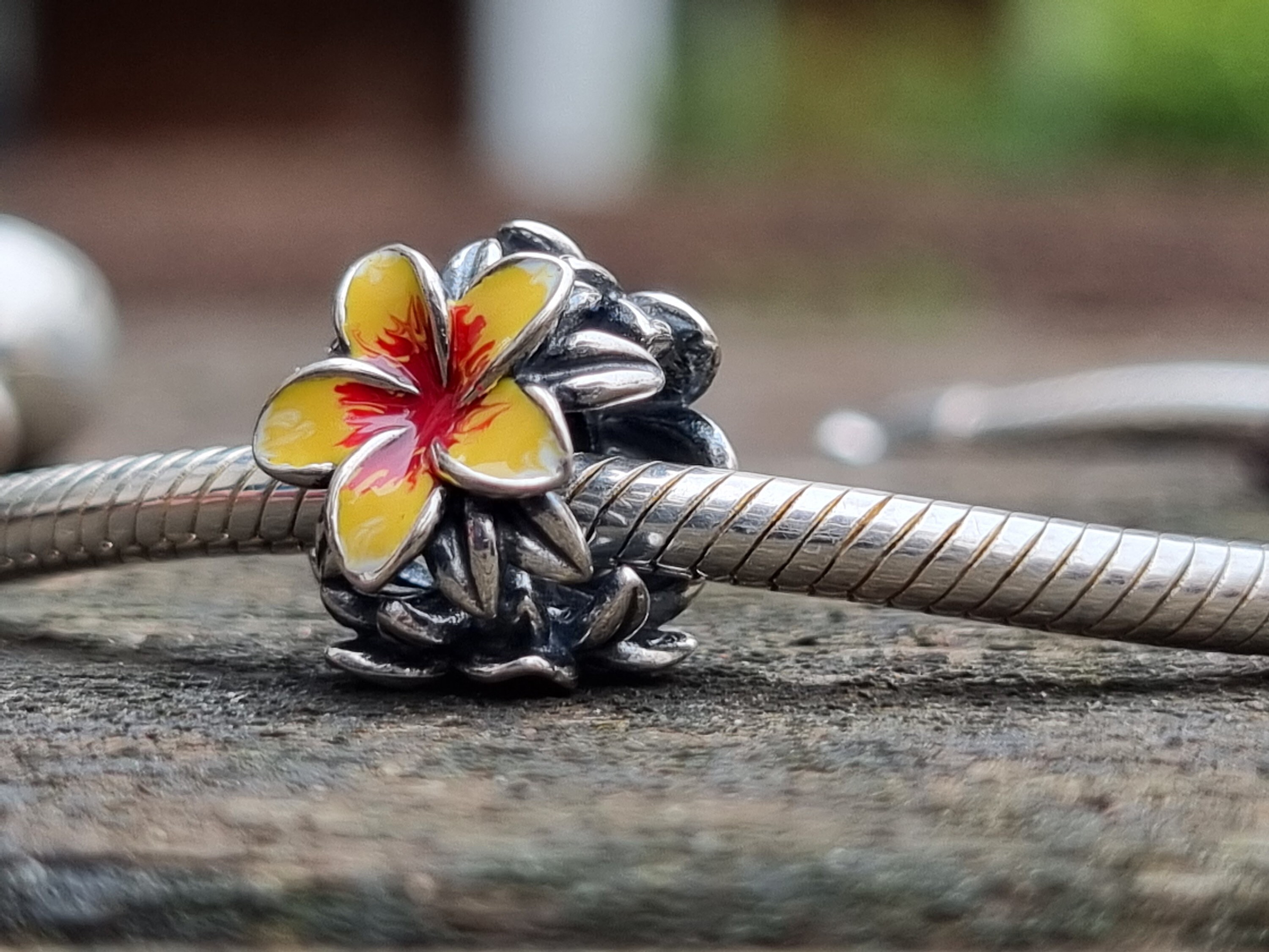Frangipani Red & Yellow Flower Charm for Bracelet, 925 Sterling Silver ...