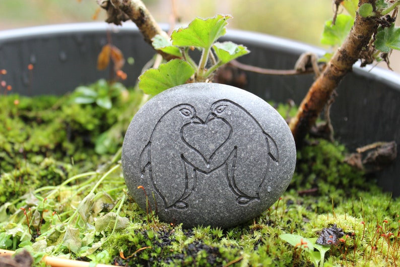 Engraved Penguin Coupleengraved Beach Pebble Love Giftloving - Etsy
