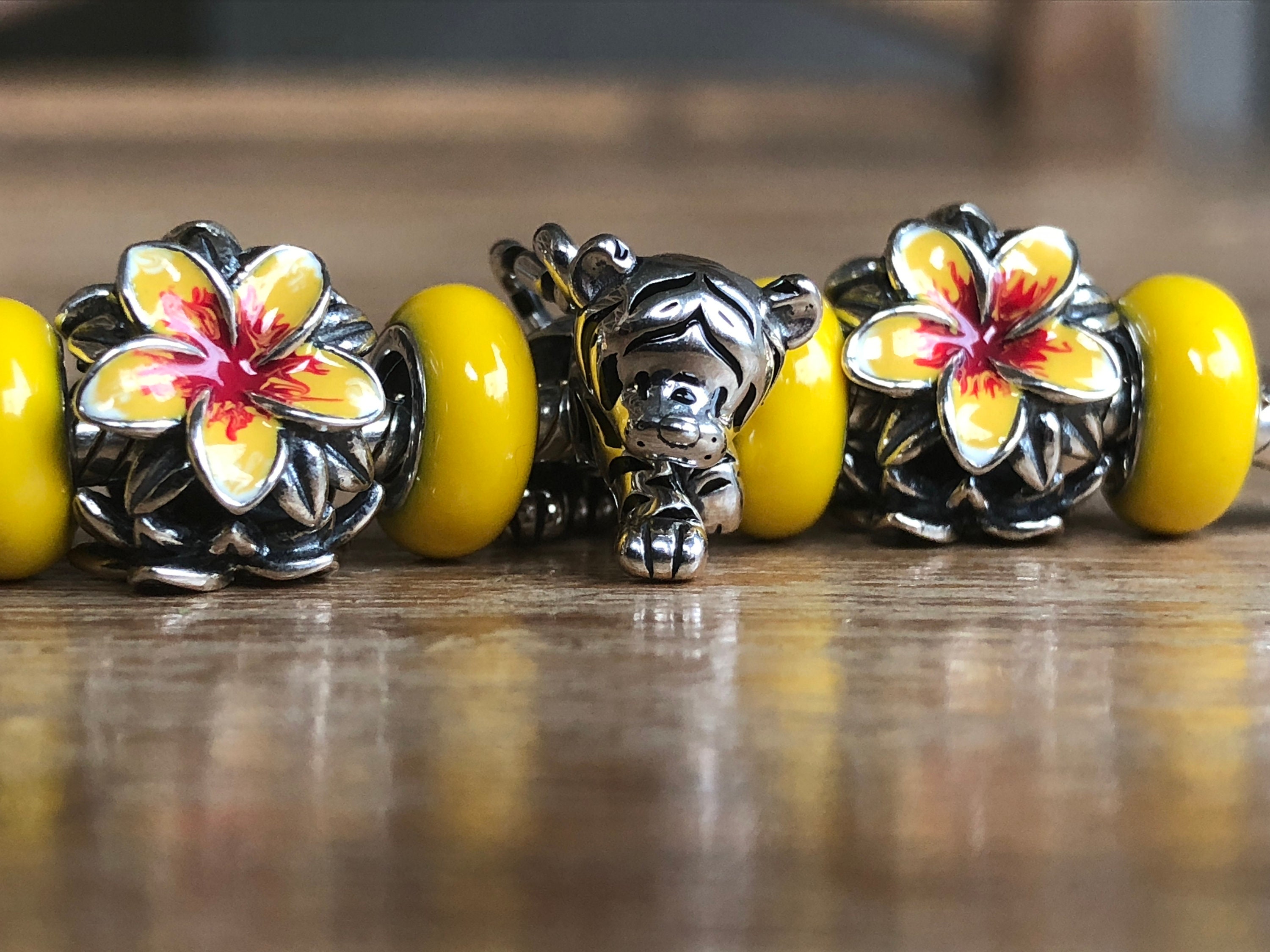 Frangipani Red & Yellow Flower Charm for Bracelet, 925 Sterling Silver ...
